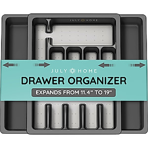 JULY HOME Expandable Kitchen Drawer Organizer - Convenient Plastic Flatware Drawer Organizer / Utensil Holder and Cutlery Tray Multipurpose Organizer Silverware Tray for Drawer Apartment Essentials