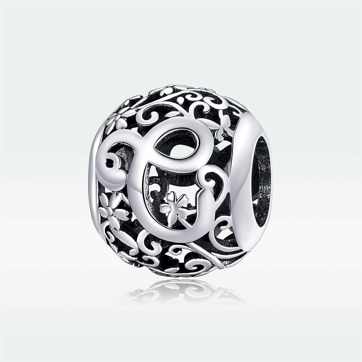 MEETCCY Alphabet Initial Charm Bead 925 Sterling Silver Letter A K M S Charm Letter Charms for Bracelets (Letter C Charms)