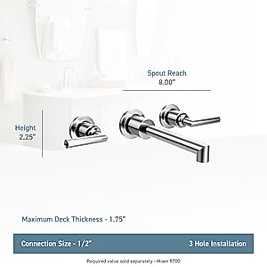 Moen TS43003BL Arris Two-Handle Wall Mount Bathroom Faucet Trim, Valve Required, Matte Black