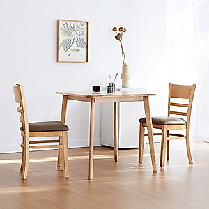 Livinia Cabin Dining Chair Set of 2, Solid Malaysian Oak PU Leather Upholstered Cushion Seat Wooden Ladder Back Side Chairs (Natural-Oak) Assembly Required