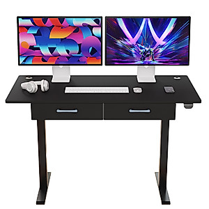 Our Modern Space 2-Drawer Height Adjustable 45" Electric Standing Desk - Upgraded Ultra Durable Home Office Large Rectangular Computer Table or Laptop Sit Stand Workstation - Black