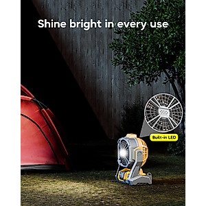 DeForce Battery Operated Fan, for DeWalt 20V Max Battery, Camping Fan Cordless, Option for Corded, with LED Lights, Variable Speed, Hook for Hanging, for Jobsite(Battery Not Included)