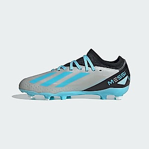 adidas X Crazyfast Messi.3 Firm Ground Sneaker, Silver Metallic/Bliss Blue/Core Black, 5.5 US Unisex Big Kid