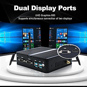 WEIDIAN Fanless Mini PC Industrial Win 11 Pro Celeron J4125 8GB RAM 128GB SSD, 2*COM RS232, 2*Gigabit LAN, 2*Displays HD VGA Small Desktop PC Computer for Industrial Business Office Auto Power On