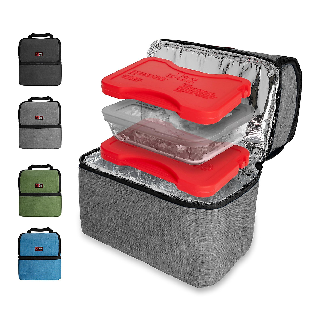 Lava Lunch™️ | Heated Lunch Box with Insulated Cold Compartment | Food Warmer Lunch Bag for Kids & Men & Women (Heather Grey)