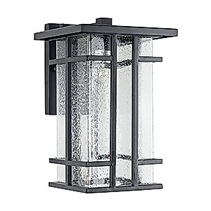 Rustic Outdoor Wall Light Fixture 13.8"H Waterproof Exterior Wall Sconces Black Metal with Clear Seeded Glass Shade Outdoor Wall Lantern for Exterior House Patio Porch,Entryway,Garage Wall Lamps