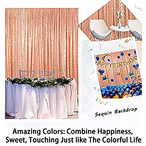 ShinyBeauty Sequin Backdrop 8FTx8FT-Rose Gold,Sequin Curtain Backdrop Photo Booth Wedding Props Glitter Party Background Decorations