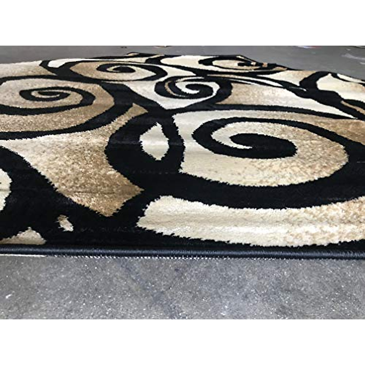 Bellagio Modern Octagon Contemporary Area Rug Black Swirl Design 341 (4 Feet X 4 Feet )