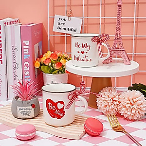 Whaline 6Pcs Valentine's Day Mini Coffee Mug with Ribbon Red Heart Mini Mug Love Be My Valentine Tiered Tray Decor for Valentine's Day Anniversary Table Centerpieces Decoration
