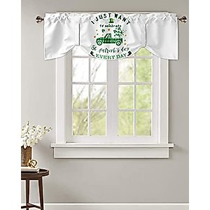 Tie Up Curtain Valances Window Topper,Shade Valance for Kitchen Windows St. Patrick's Day Plaid Truck with Clover and Gold Coins Rod Pocket Tie-up Curtains Window Treatment Drapes White 42"x18"