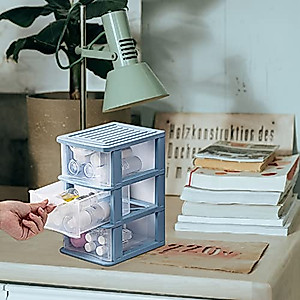 1pcbox Drawers, Holder Decor Plastic Cube with Perfume Tyer Blue Organization Lipstick Desktop Countertops Drawer Storage Shelf Small Capacity Display Room
