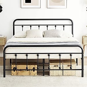 IDEALHOUSE Metal Bed Frame Queen Size with Victorian Headboard and Footboard Mattress Foundation No Box Spring Needed, Black