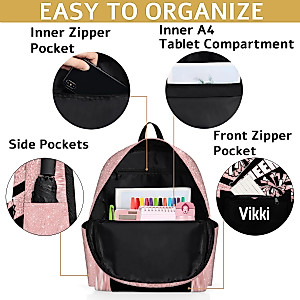 OMFUNS Pink Glitter Cheer Customized Kids Backpack for Girls Cheerleaders Personalized Preschool Toddler Backpack Kindergarten Nursery Bookbag Travel Children School Bag