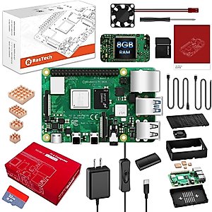 RasTech Raspberry Pi 4 8GB Starter Kit with Pi4 8GB Board,with 32GB Card 4 Copper Heatsink 2 Micro HD Out Cable 5V 3A Power Supply with ON/Off Case Cooling Fan Card Readers Screwdriver