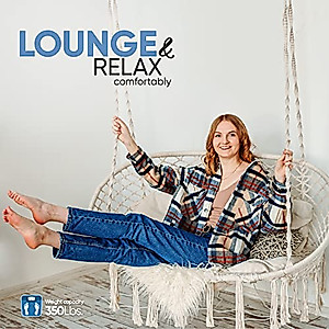 SereneLifeHome Hanging Rope Double Swing Chair, Hanging Hammock Bench, Macrame Hanging Chair, 530 lbs Capacity, Durable, Cotton Woven Swing Chair, Indoor & Outdoor (White)