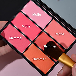 CARMELA 6-Color Blush Palette, Long Lasting High Pigment Matte Shimmer Pressed Powder Blush for Cheeks, Highlighter and Blush Palette