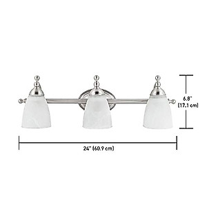 Globe Electric 50783 3-Light Exclusive Vanity Light, Satin Nickel, Alabaster Glass, Makeup Lighting, Beauty Room Accessories, Bathroom Lights Over Mirror, Decorative Lighting, Home Improvement