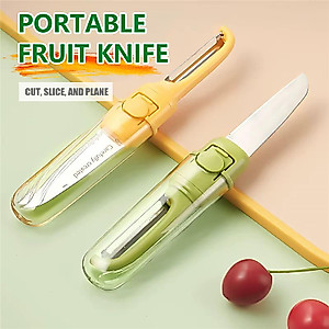 Fruit Knife Peeler, 2-in-1 Stainless Steel Fruit Knife, Multifunctional Portable Peeling Fruit Knife, Creative Fruit And Vegetable Peeling Knife, Suitable For Kitchen, Picnic, Travel.(Green)