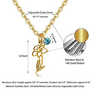 Nupdot March Birth Flower Necklaces Birthday Gifts for Women| 14K Gold Plated Birth Month Floral Daffodil Pendant Birthstone Necklace Jewelry Gifts for Mom Friends