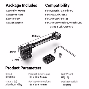 SMALLRIG Adjustable Camera Monitor Mount for DJI Ronin-S/Ronin-SC & ZHIYUN Crane 2S/Crane 3/3S/WEEBILL-S & MOZA AirCross 2 Gimbals - 2889