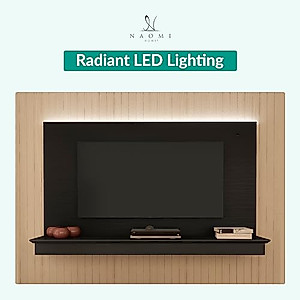 Naomi Home Deborah Floating Entertainment Center for up to 55 inch TVs, TV Wall Panel with LED Strip and Shelf, Floating TV Stand, Black