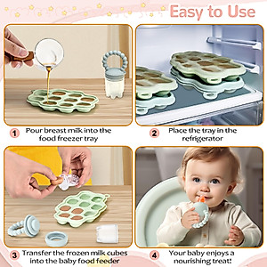 WEST STORY Baby Feeding & Teething Kit, Includes Breastmilk Popsicle Molds, 2 Baby Fruit Food Feeders Pacifiers, 3 Extra Food Pouches, Silicone Teething Toys & Storage Bag for Infant Newborn, BPA Free