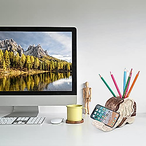 MOKANI Pen Pencil Holder with Phone Stand, Multifunctional Elephant Shaped Desk Organizer Desk Decor Elephant Gifts for Women Cute Desk Accessories Home Office Decoration Thanksgiving Christmas Gift