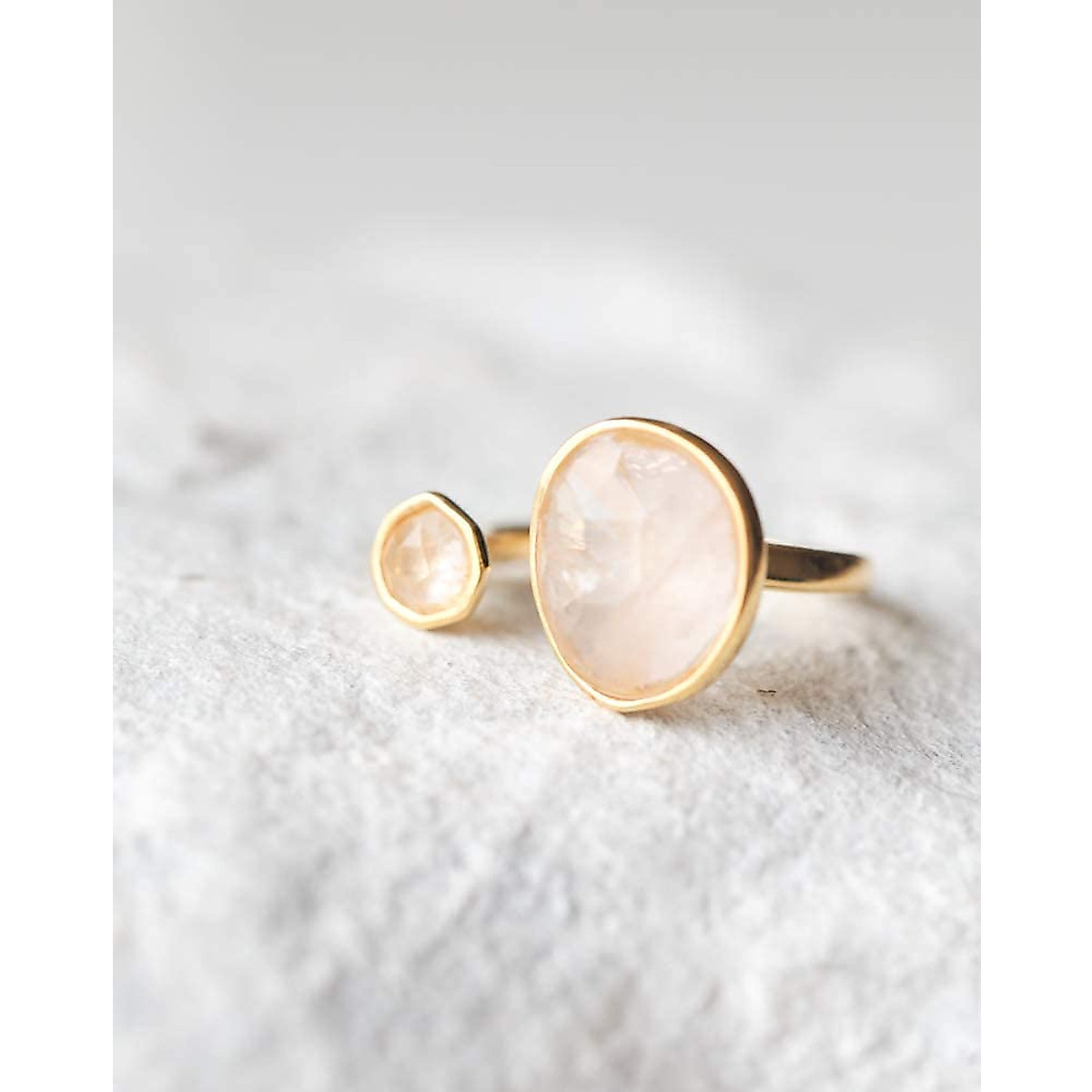 Elegant 14K Gold-Plated Statement Ring with Light Pink Simulated Rose Quartz - Hypoallergenic & Lightweight, Dainty & Simple for Daily Wear - Minimalist Jewelry by MJLULU