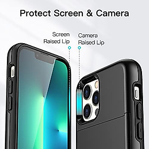 JETech Wallet Case for iPhone 13 Pro 6.1-Inch with Card Holder, Dual Layer Shockproof Protective Phone Cover, Sliding Hidden Slot (Black)
