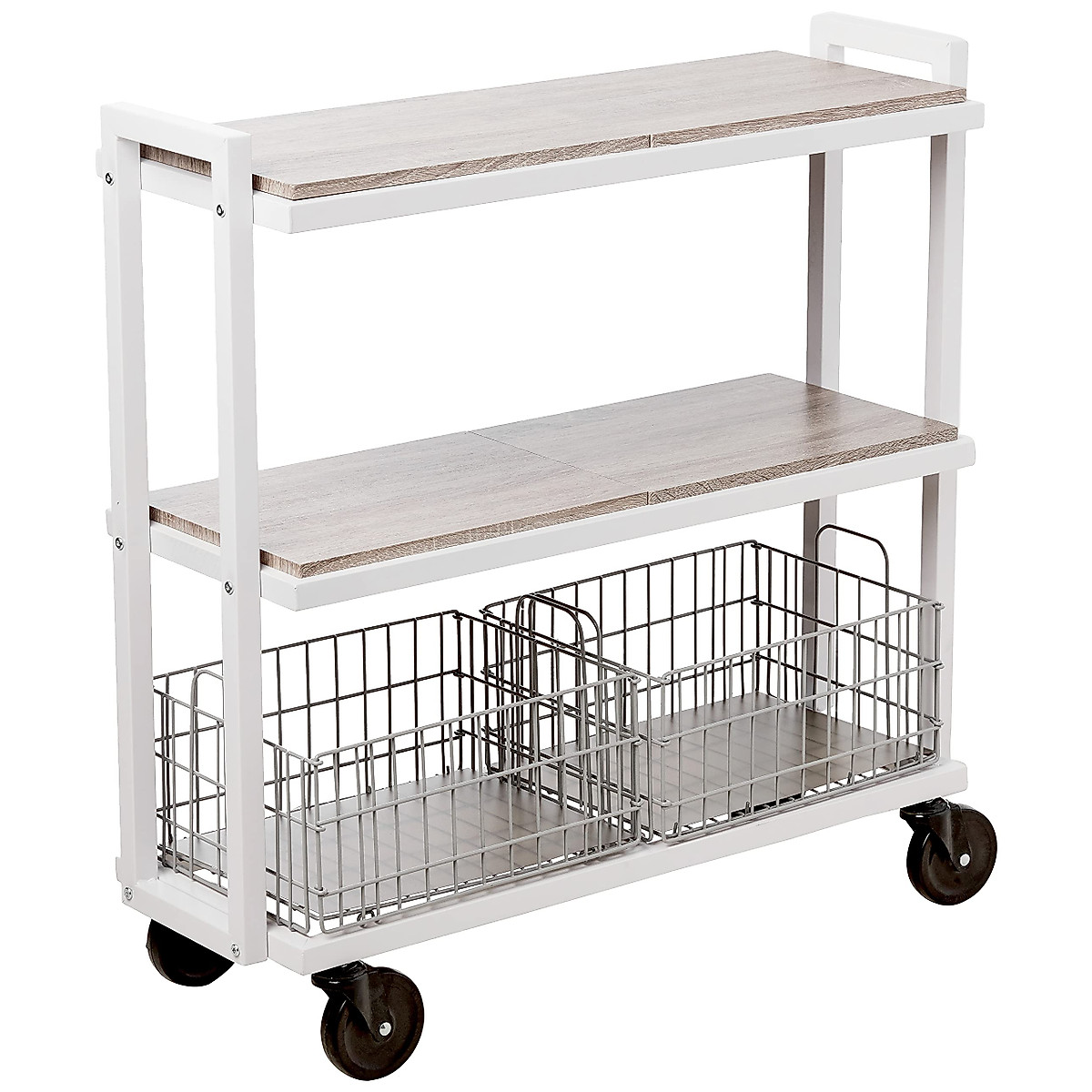 Atlantic Modular Mobile Storage Cart System, with Interchangeable Shelves & Baskets, Powder-Coated All-Steel Frame, 3-Tier, Caster Wheels for Mobility, PN 23350328, in White