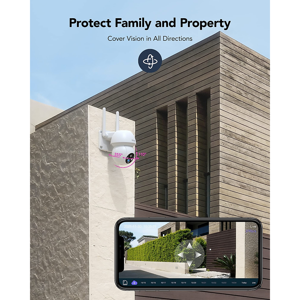 GNCC Security Camera Outdoor 2.4G WiFi Surveillance Camera, 360° PTZ Auto-Tracking Color Night Vision IP66 Waterproof Camera with 1080P Motion Detection Alarm, 2 Way Audio, APP Remote Control, K1