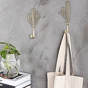 MyGift Set of 2 Wall-Mounted Brass-Tone Metal Cactus Coat Hooks