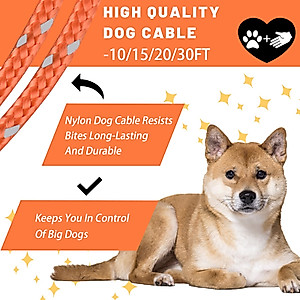 HaiYUAN Dog Tie Out Cable 10/15/20/30FT Dog Run Cable Orange/Grey Tie Out Cable for Dogs with Reflects Light Dog Cable for Large Dogs Heavy Duty for Outside Hold Large Dogs Up to 100LBS