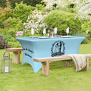 OUUKHGY Custom Tablecloth, Personalized Spandex Table Cloth with Bussiness Logo Text Photo Image, Rectangular Fitted Events Stretch Table Covers Washable Table Protector