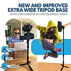 Rugged 4-in-1 Selfie Stick Tripod Stand Kit + Bluetooth Remote – Universal: Any iPhone, Android, GoPro or Camera – iPhone 13 12 11 Pro Mini Max XS XR X 8 7 6 Plus, Samsung etc.