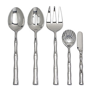 Supreme Housewares 5-Piece Bamboo Shaped Hostess Set, 18/8 Stainless Steel Silverware Serving Set, Mirror Polished, Dishwasher Safe (Bamboo)