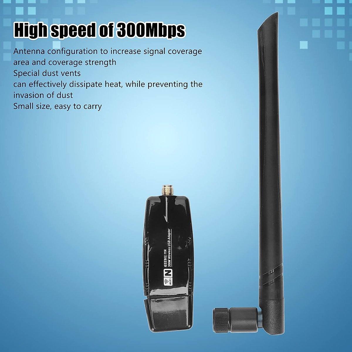Zyyini WiFi Adapter Card Receiver, 300Mbps USB2.0 W60 5DB RTL8192EU Portable WiFi Adapter Card with Antenna,for Android, for Linux, for Windows XP, for Win7, for Win8, for Win10 Systems