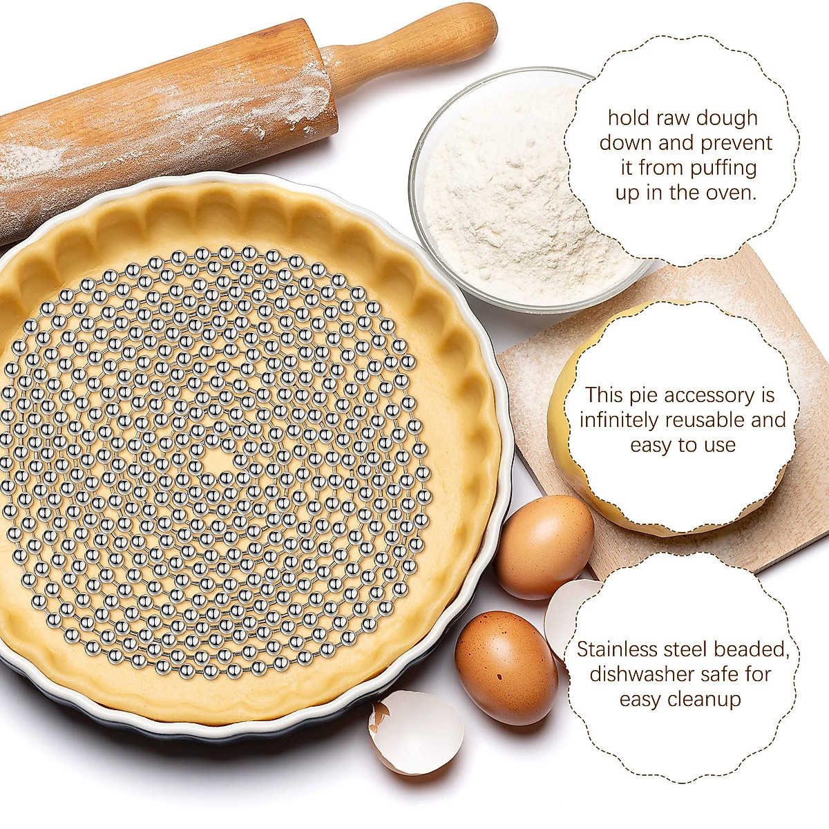 Ferraycle 2 Pieces Pie Weights for Baking Pie Crust Weights Chain Stainless Steel Baking Beads Pie Weights for Dough Kitchen Cooking (6 Ft, 10 Ft)