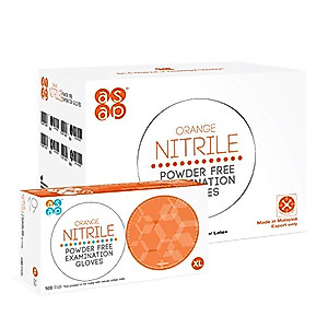 ASAP Orange Nitrile Powder Free Examination Gloves, Disposable, 4.5 mil, Orange (Box of 100) (Medium)