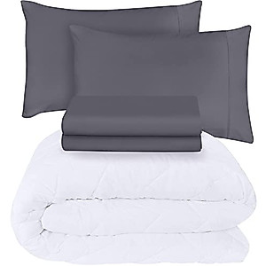 Utopia Bedding Sheets Set Full Grey with Mattress Pad Full Quilted Fitted (Pack of 5)