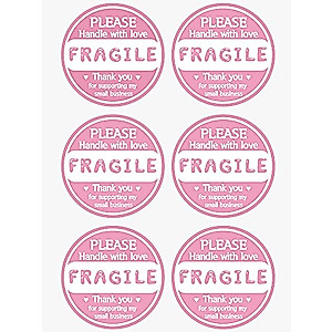 mmDay 300 Pieces 2 Inch Round Baby Pink Fragile Stickers Thank You for Supporting My Small Business Labels for Shipping Packing Mailing Envelope Gift Jewelry Bag - 300 Strong Adhesive Labels Per Pack