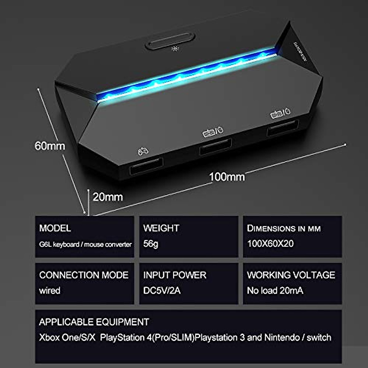 One Hand Gaming Keyboard and Mouse Combo, Wired 39 Keys Mechanical Feel Rainbow Backlit Keyboard+RGB Gaming Mouse+G6L LED Backlit Converter for Nintendo Switch/Xbox One/Xbox 360/PS4/PS3 /PC (Black)
