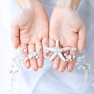 CASDRE Starfish Bride Wedding Hair Vine Pearl Bridal Headpiece Beach Wedding Hair Accessories for Women and Girls(A Silver)