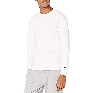 Russell Athletic Men's Soft 100% Cotton Midweight T-Shirt, Long Sleeve-White, Small