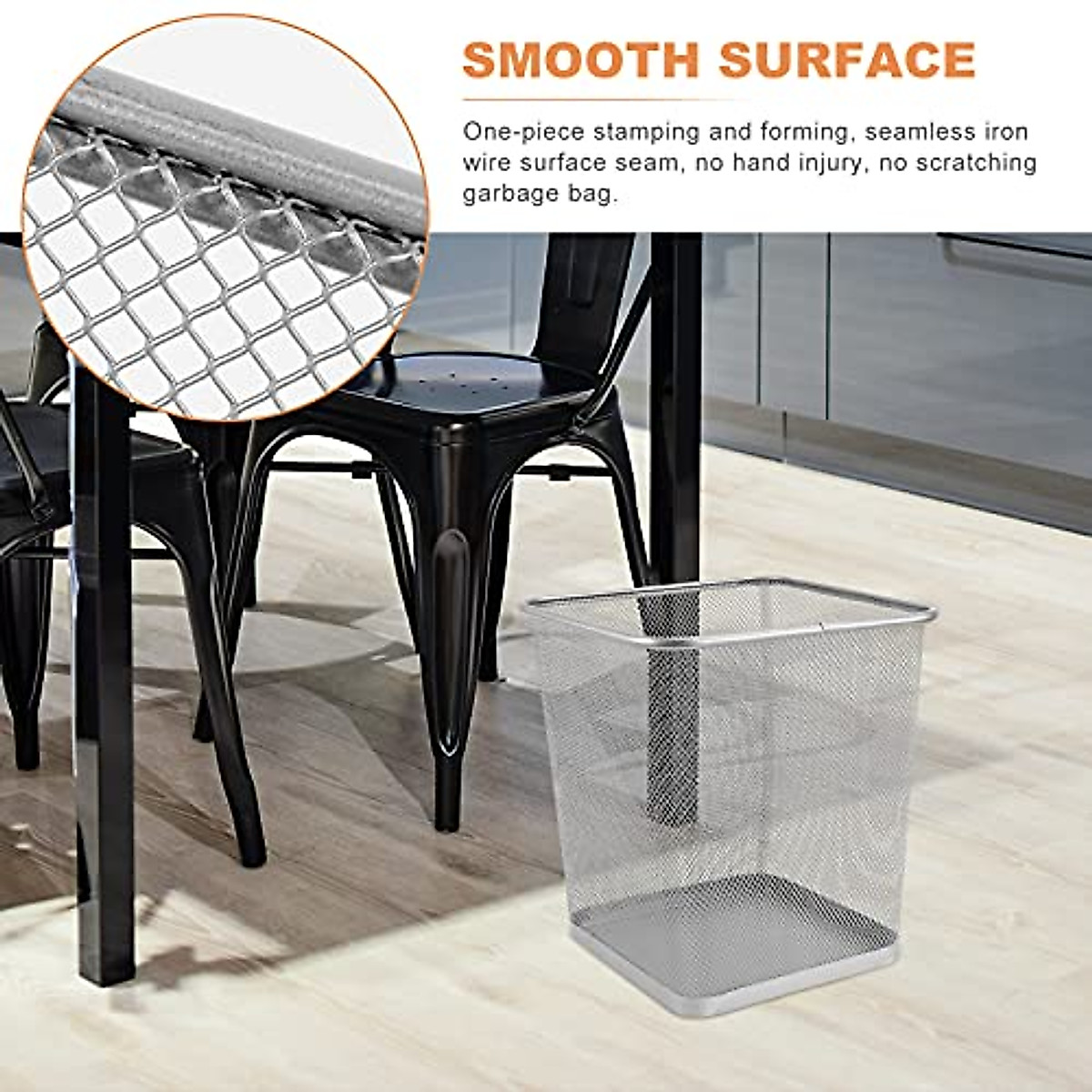 Zerodeko Metal Garbage Waste Basket Wire Mesh Waste Basket Recycling Bin Small Waste Basket Trash Can for Near Desk Recycling Garbage Container Bin for Office Home Bedroom Waste Paper Basket Silver