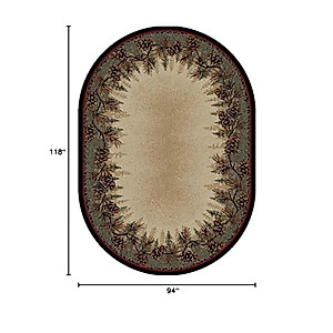 Rustic Lodge Pine Cone Border Brown 8x10 Area Rug, 7'10x9'10