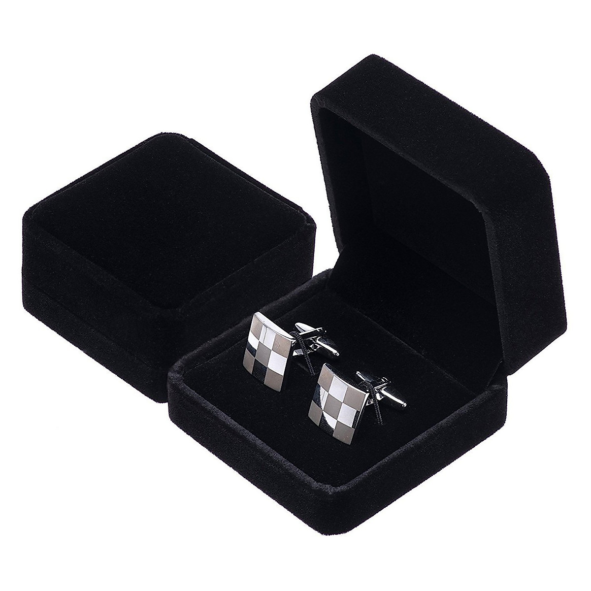 Giftop Small Dark Classic Velvet Cufflink Box Case (Black)