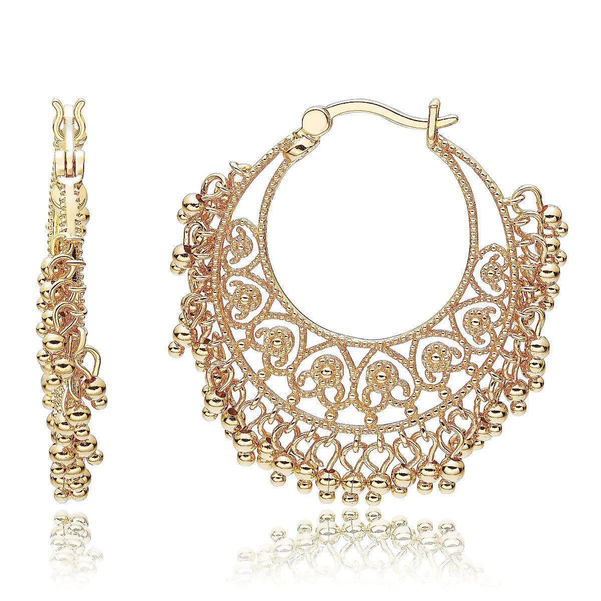 MORGAN & PAIGE Bronze 18K Yellow Gold Plated Indian Earrings for Women - Chandbali Gold Hoop Earrings Indian Jewelry, Heart Chandelier Boho Earrings for Women Hypoallergenic Earrings 1.5"