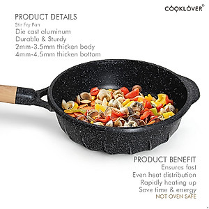 COOKLOVER Nonstick Induction Wok-12.6inch-Black & 11 inch Nonstick Stir Fry Pan with Lid – Black
