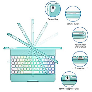 MMK Keyboard Case Compatible for iPad 9.7 Inch 2018 6th Gen, Detachable Wireless Bluetooth Keyboard Compatible with iPad 2017 (5th Gen)- Air 2/ Air Case, Magnetic Auto Sleep/Wake (Lake Blue)